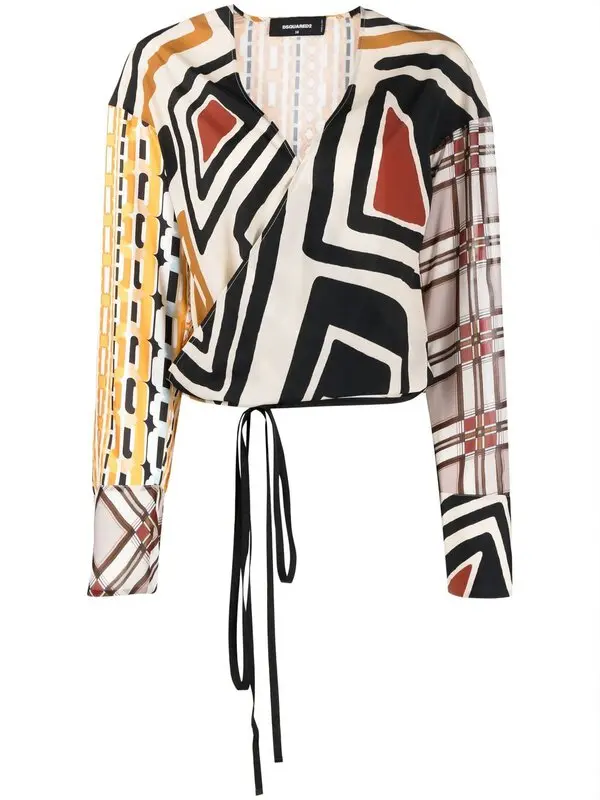 Dsquared2 Geometric-print Wrap Blouse - Neutrals