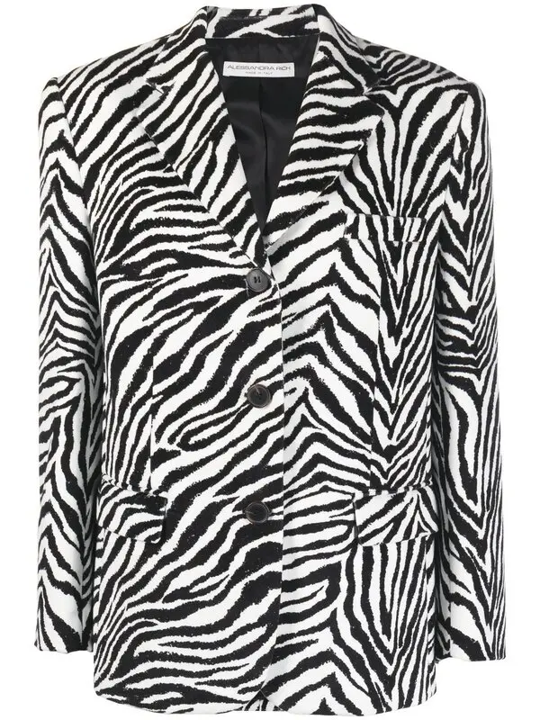 Alessandra Rich Zebra-print Single-breasted Blazer - Black