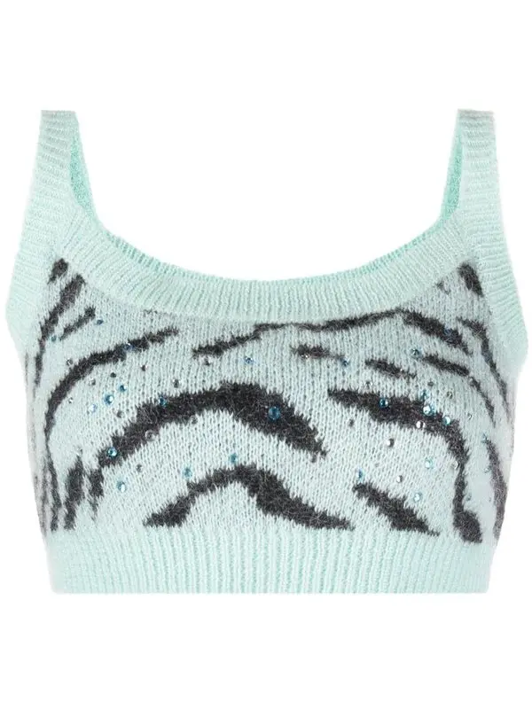 Alessandra Rich Zebra Intarsia-knit Cropped Top - Blue