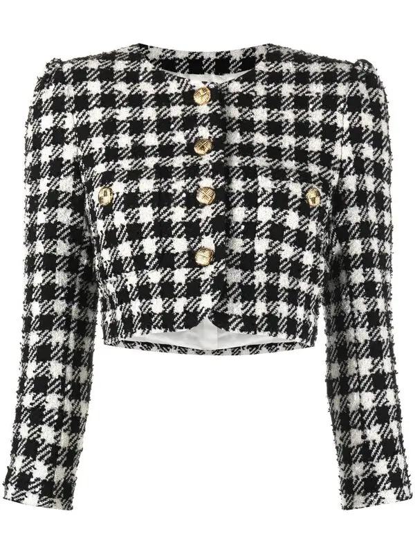 Alessandra Rich Vichy Cropped Tweed Jacket - Black