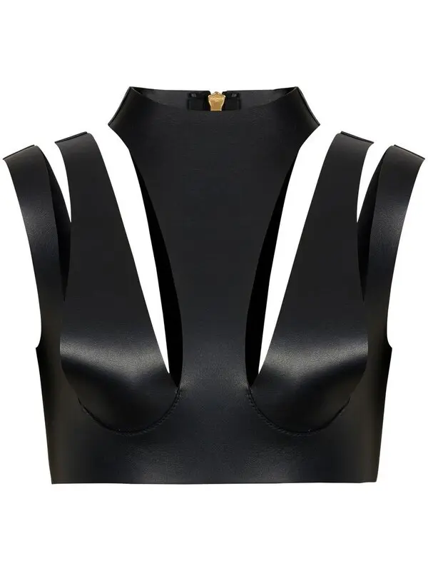 Balmain Cut-out Leather Crop Top
