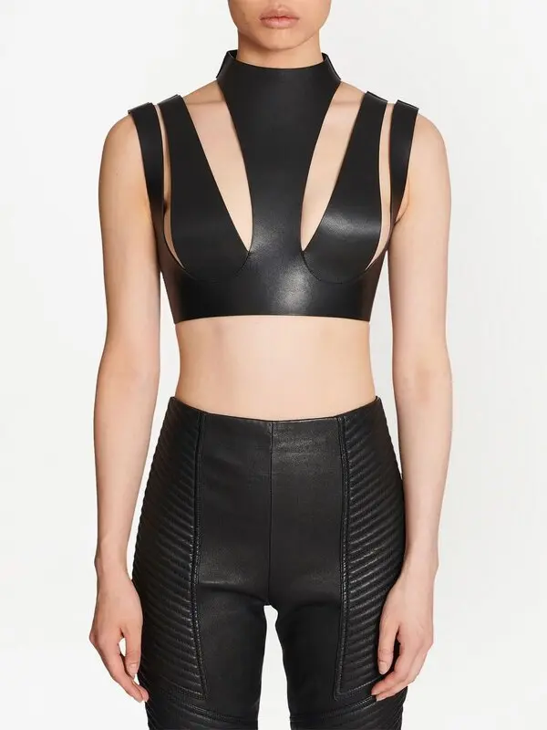 Balmain Cut-out Leather Crop Top