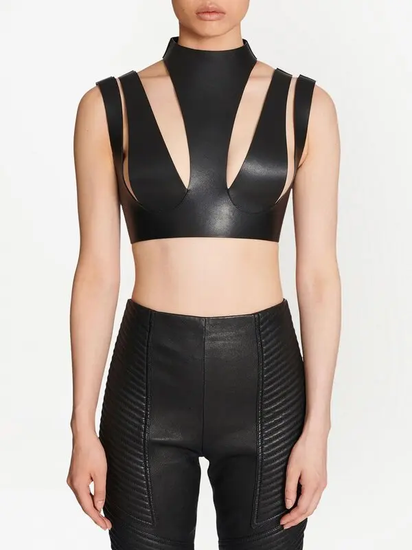 Balmain Cut-out Leather Crop Top