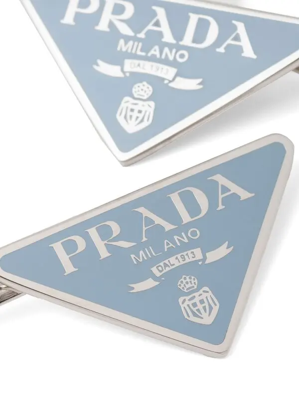 Prada Triangle Logo Hair Clip Set - Blue | Editorialist