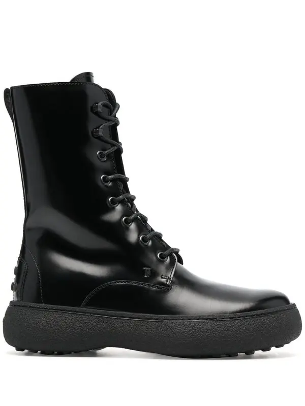 TOD'S Polished Lace-up Ankle Boots - Black