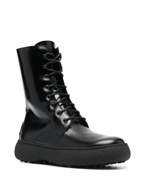 TOD'S Polished Lace-up Ankle Boots - Black