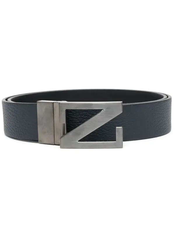 Zegna Logo-buckle Leather Belt - Blue