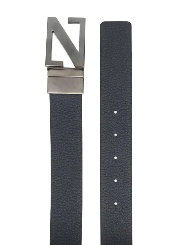 Zegna Logo-buckle Leather Belt - Blue