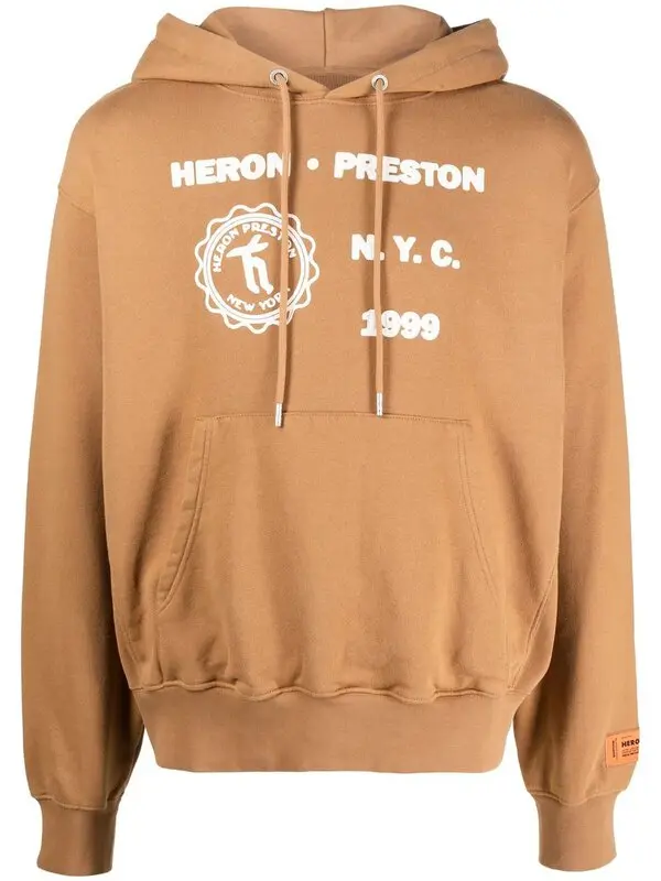 Heron Preston Graphic-print Cotton Hoodie - Brown