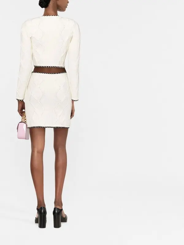 SELF-PORTRAIT Cable Knit Miniskirt - White