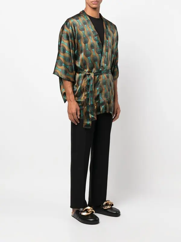 Ozwald Boateng Geometric-print Tie-waist Jacket - Green