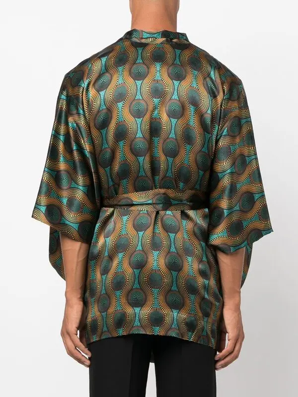 Ozwald Boateng Geometric-print Tie-waist Jacket - Green