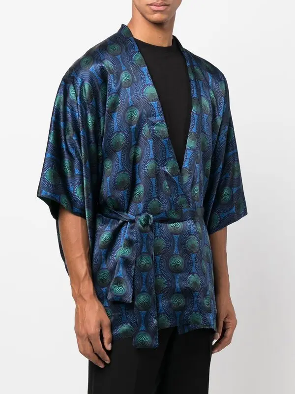 Ozwald Boateng Geometric-print Tie-waist Jacket - Blue