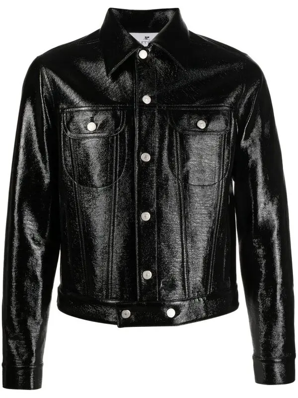COURREGES Faux Leather Button-up Jacket - Black