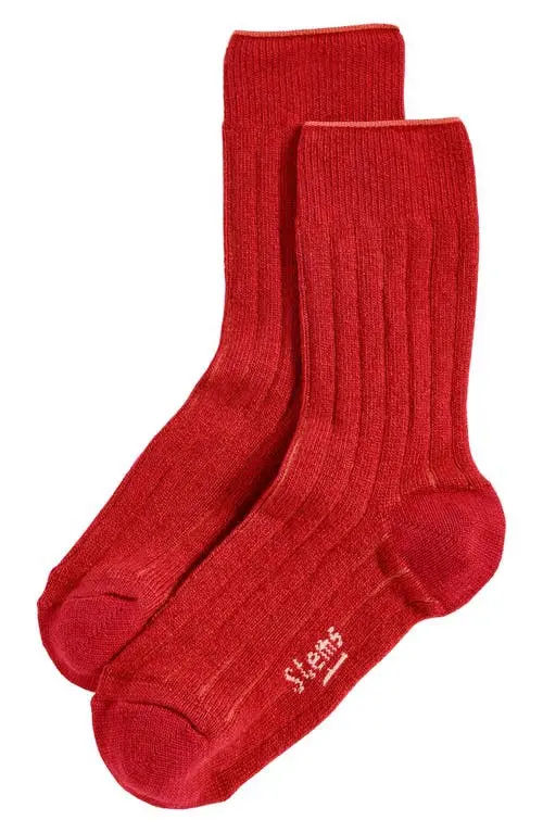 STEMS Luxe Merino Wool And Cashmere Blend Crew Socks - Red