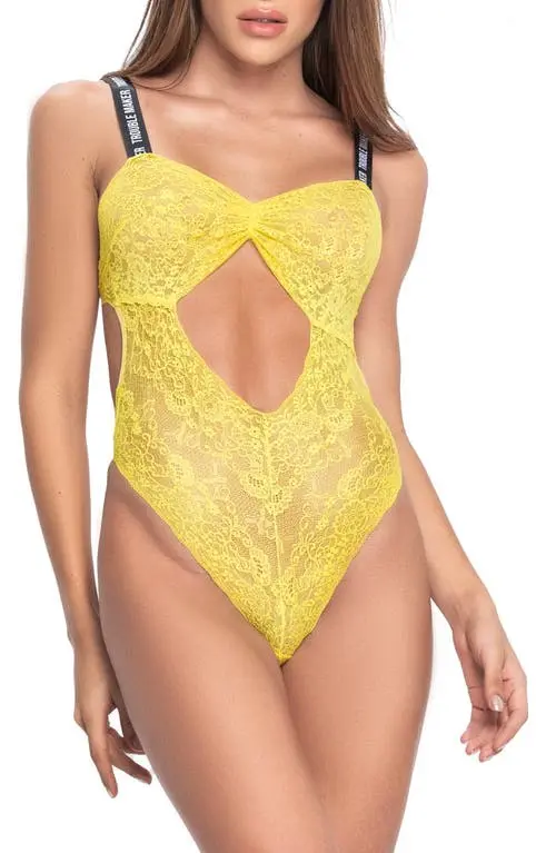 MAPALE Cutout Floral Lace Bodysuit - Yellow