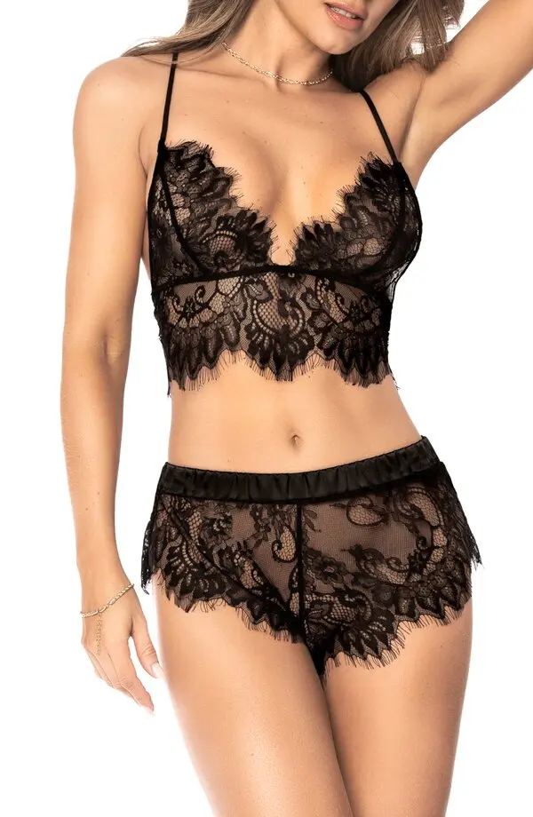 MAPALE Floral Lace Bra & Panties Set Strappy Bra & Thong Set