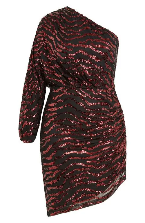 City Chic Sequin Stripe One-shoulder Dress
