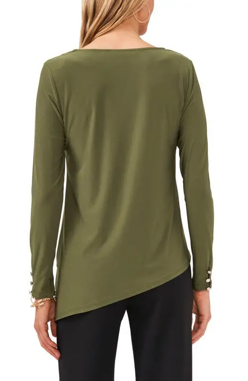 Chaus Button Sleeve Asymmetrical Top - Olive Green