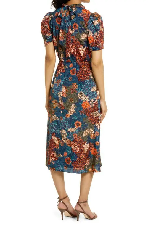 Julia Jordan Floral Puff Sleeve A-line Midi Dress