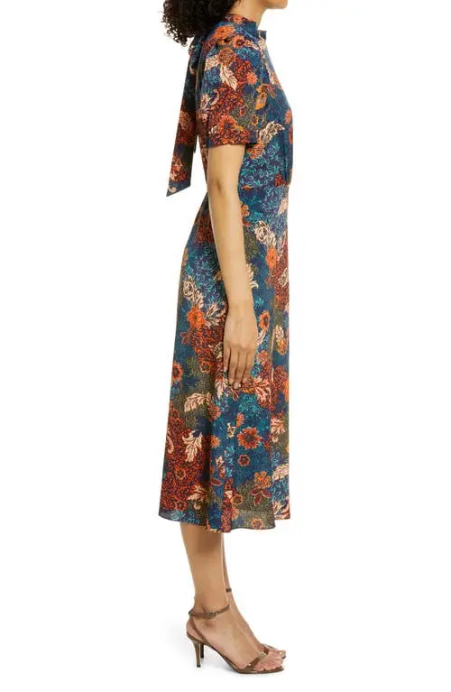 Julia Jordan Floral Puff Sleeve A-line Midi Dress