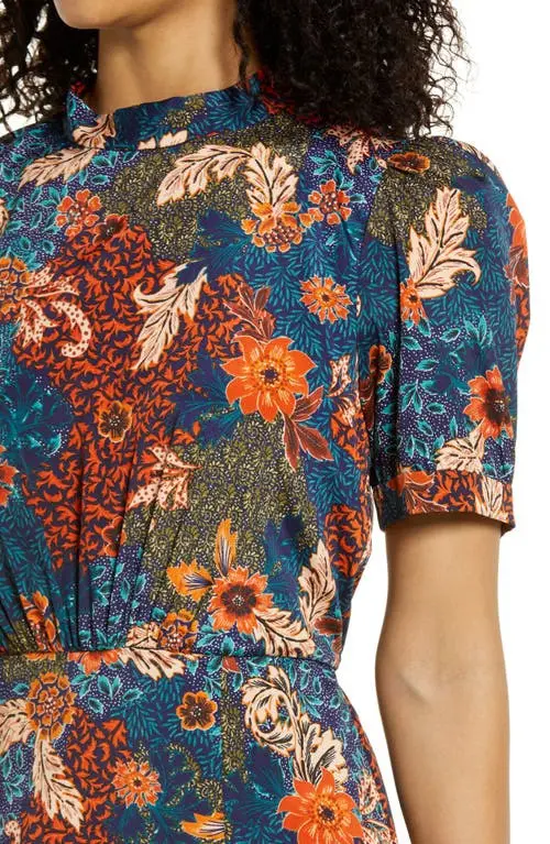 Julia Jordan Floral Puff Sleeve A-line Midi Dress