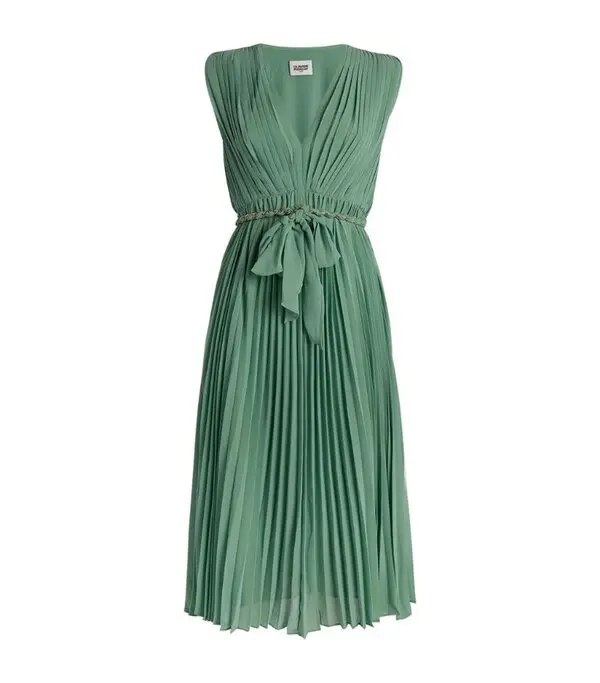 Claudie Pierlot Pleated Midi Dress - Green | Editorialist