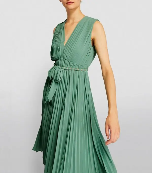 Claudie Pierlot Pleated Midi Dress - Green | Editorialist