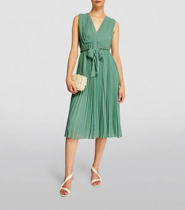 green emerald velvet dress Claudie Pierlot Green Knitted jumper dress with gold button detail UK 12 main image 0