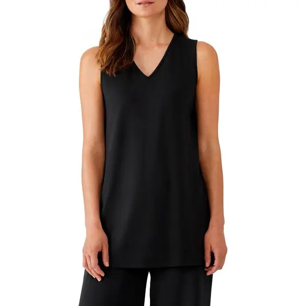 Eileen Fisher V-neck Sleeveless Jersey Tunic Top