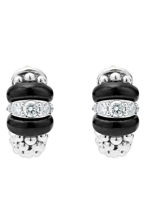 Lagos Black Caviar Diamond Huggie Hoop Earrings - Sterling Silver