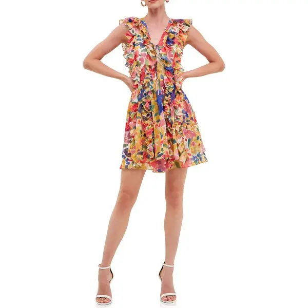 Endless Rose Ruffle Floral Chiffon Mini Dress