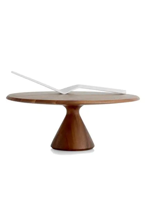 NAMBE Quatro Acacia Wood Cake Pedestal & Server Set - Brown