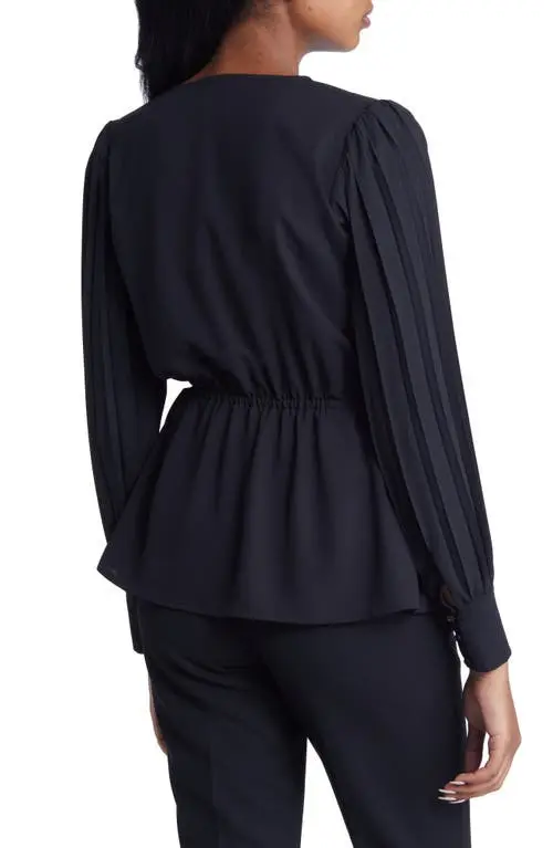 Anne Klein Pleated Sleeve Peplum Blouse