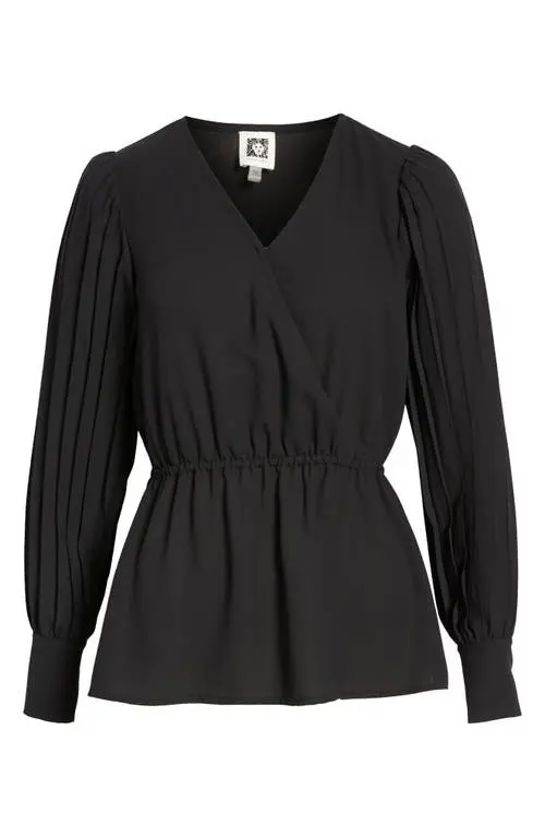 Anne Klein Pleated Sleeve Peplum Blouse