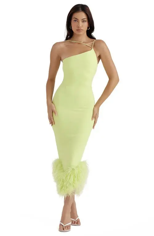 lime green dress with feathers Lime Green Mermaid Feathered Dress S