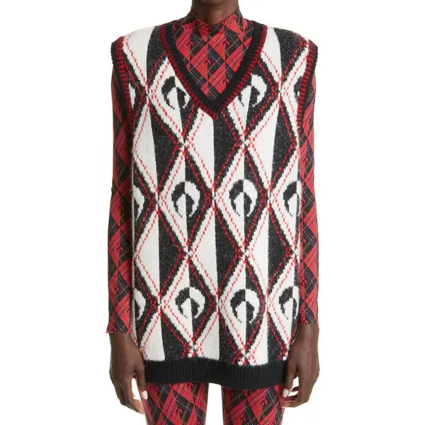 MARINE SERRE Harlequeen Wool Blend Sweater Vest - Black