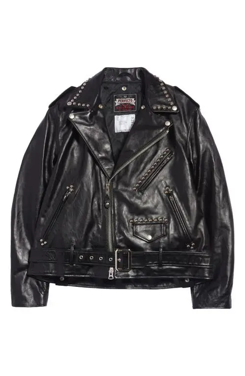 Sacai X Schott Perfecto Studded Leather Moto Jacket In Black - 40