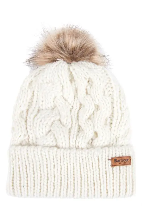 Barbour Penshaw Faux Fur Pompom Beanie - Cloud