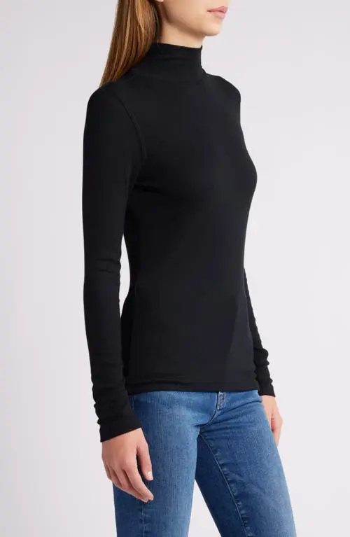 FRAME Rib Mock Neck Top - Noir