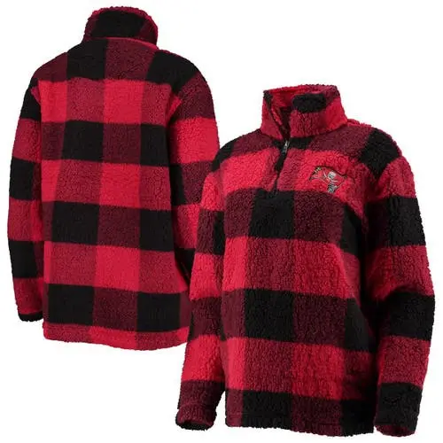 G-III 4HER BY CARL BANKS Tampa Bay Buccaneers Sherpa Plaid Quarter-zip Jacket - Red