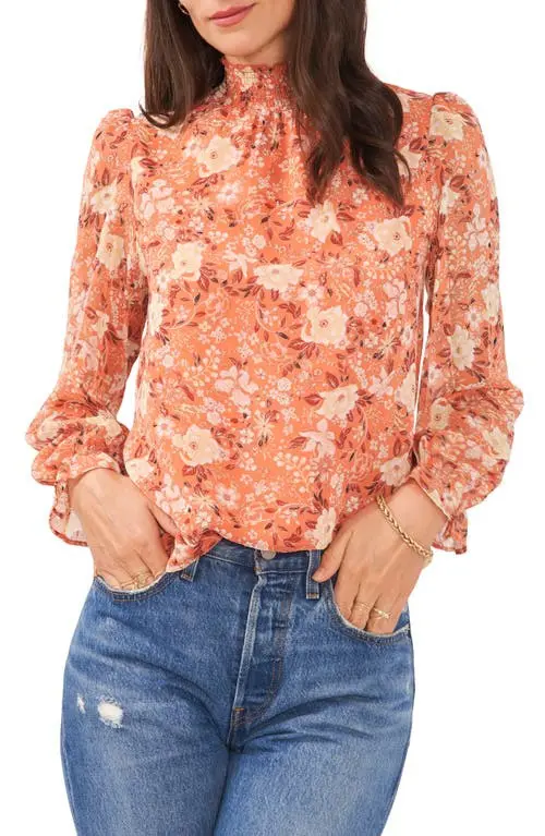 1.State Floral Smocked Neck Blouse