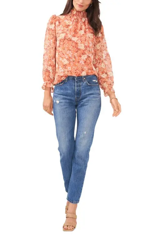 1.State Floral Smocked Neck Blouse