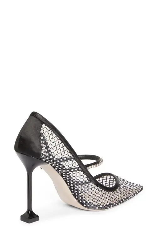 Miu Miu Crystal Embellished Fishnet Pointed Toe Pump - Nero