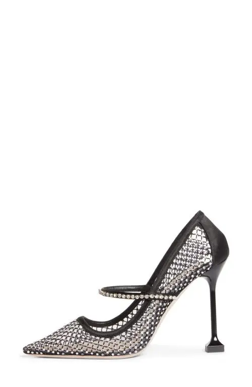 Miu Miu Crystal Embellished Fishnet Pointed Toe Pump - Nero