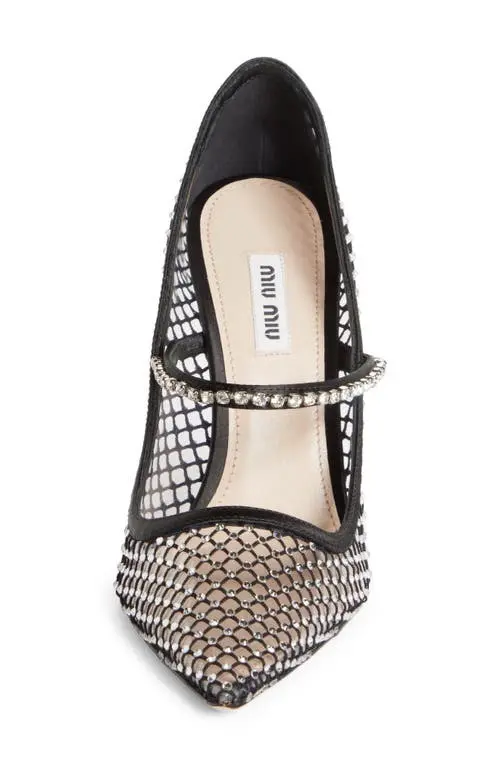 Miu Miu Crystal Embellished Fishnet Pointed Toe Pump - Nero