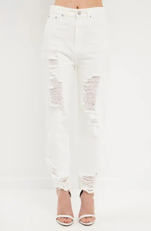 GREY LAB Ripped Straight Leg Jeans - White