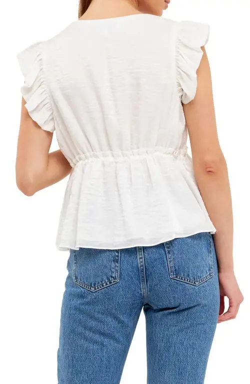 Endless Rose Flutter Sleeve Tie Neck Blouse