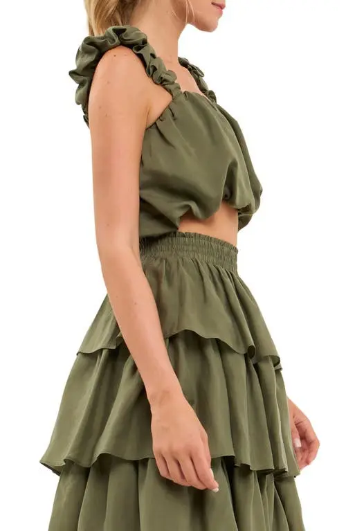Endless Rose Bubble Crop Tank - Olive