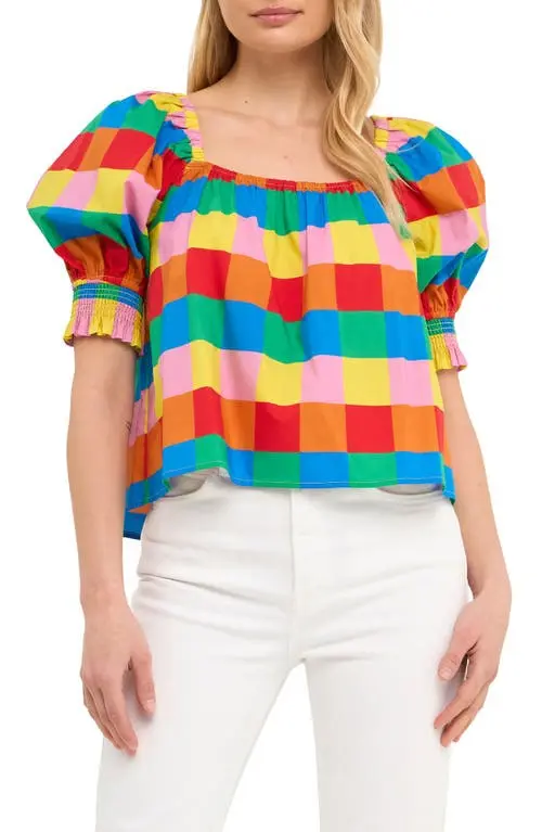 English Factory Rainbow Check Cotton Top